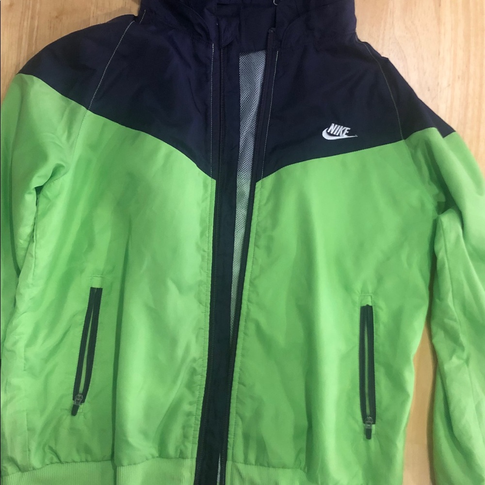 Neon Green And Navy Blue Windbreaker/ Track Jacket - Gem